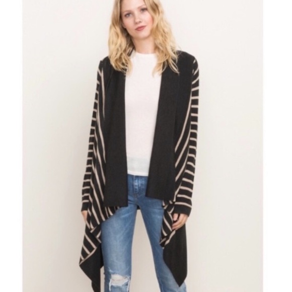 Mystree | Sweaters | Mystree Cardigan Black Beige Stripe Open Cardigan ...